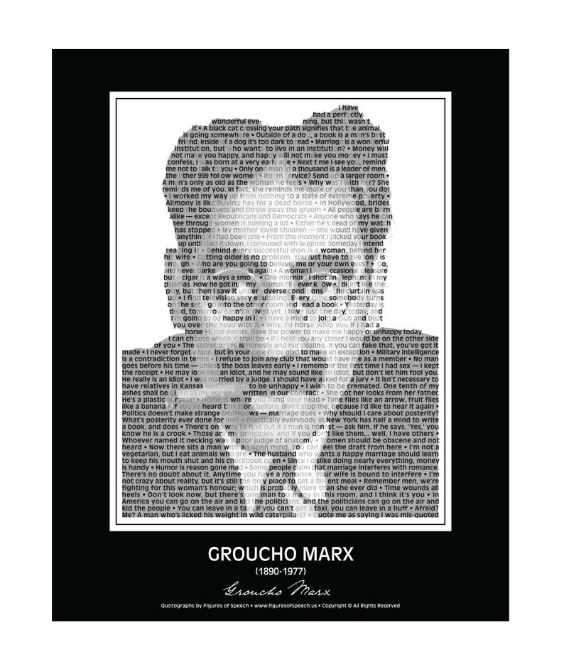 Groucho Marx Quotes Print Poster Groucho Marx Portrait Made From More ...