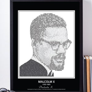 Malcolm X Quotes Print Poster! Malcolm X Portrait Made From ...