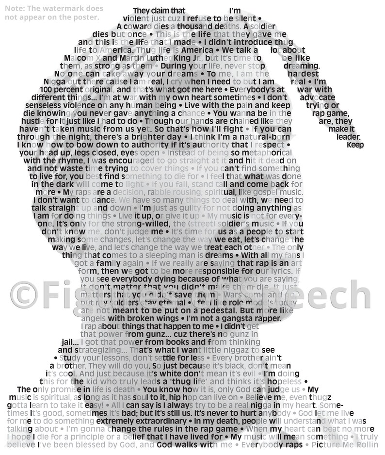 Tupac 2pac Quotes Poster / Print Tupac Portrait Made From - Etsy