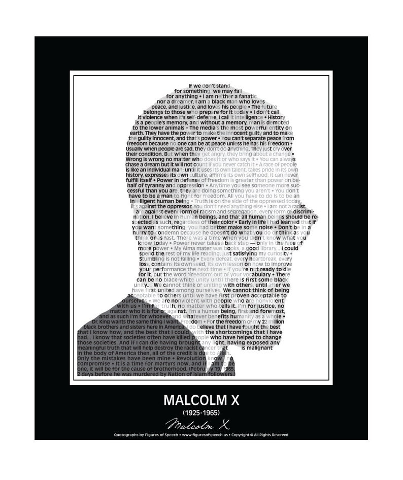 Malcolm X Quotes Print Poster! Malcolm X Portrait Made From ...