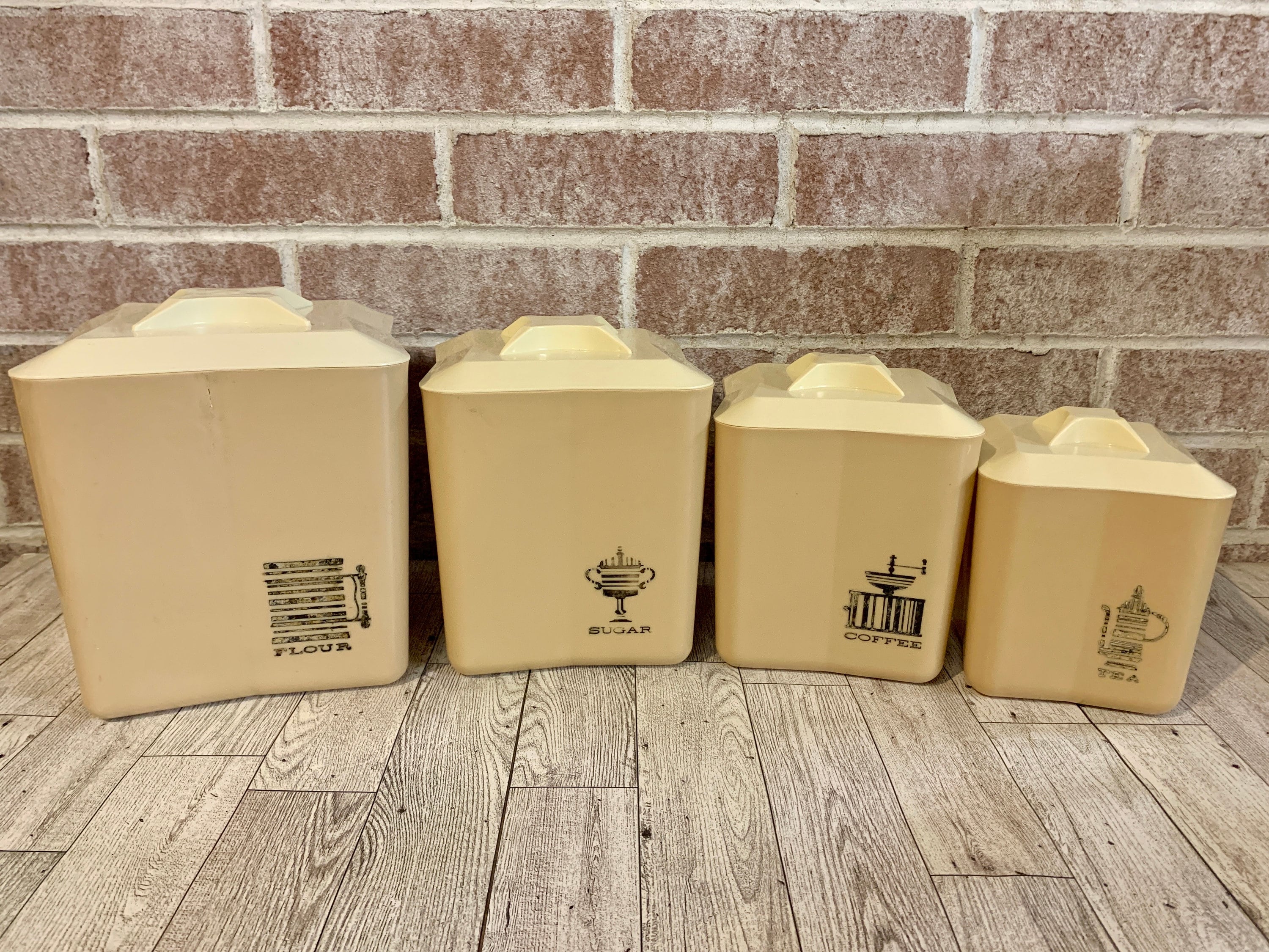 Vintage MCM Tan Beige Taupe Kitchen Storage Canisters Containers Flour ...