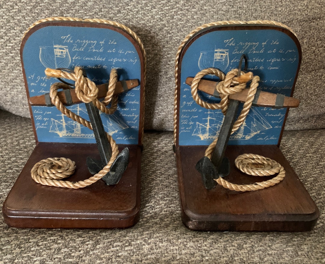 Napco Anchor Nautical Themed Bookends Blue Background With Clipper ...