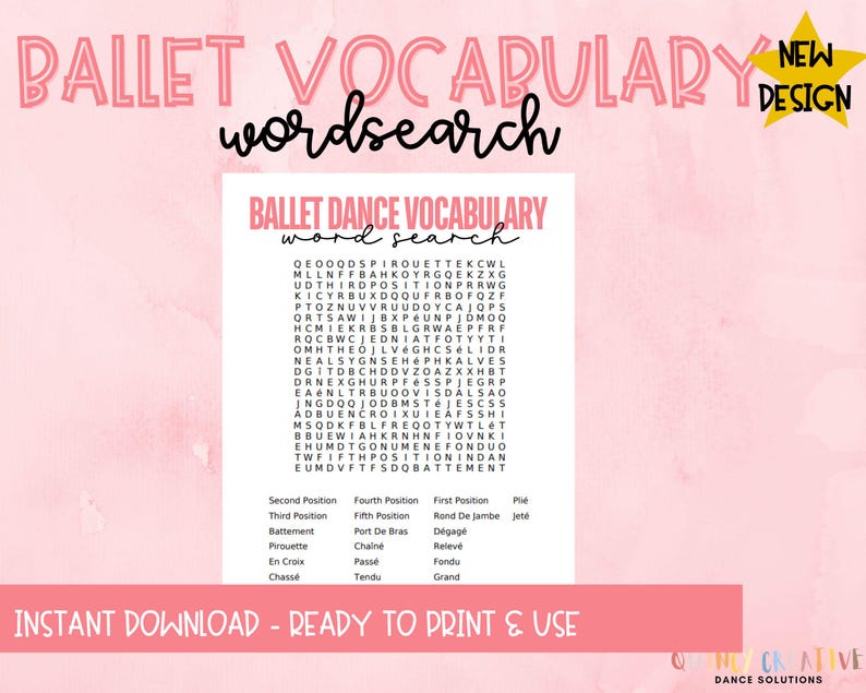 Ballet Dance Vocabulary Word Search / Ballet Terms Word Search / Dance ...