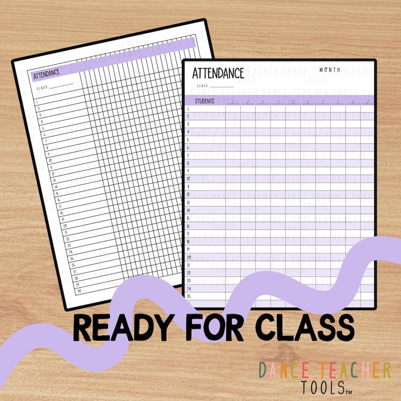 Printable Dance Class Attendance Sheets – Purple Design | 2-page PDF ...