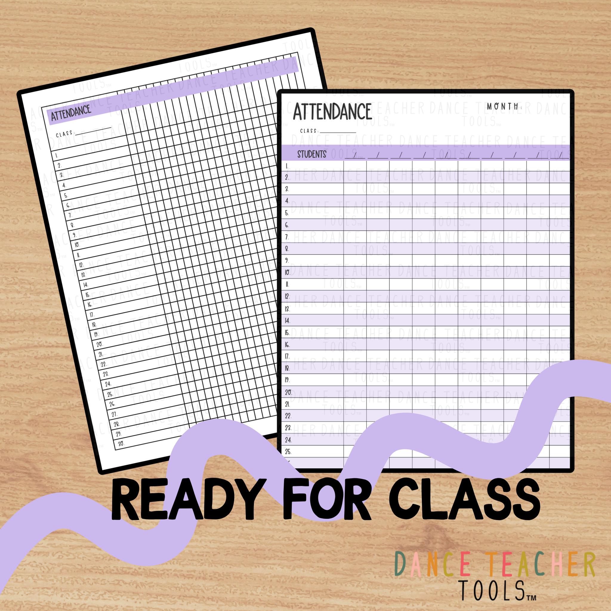 Printable Dance Class Attendance Sheets – Purple Design | 2-page PDF ...