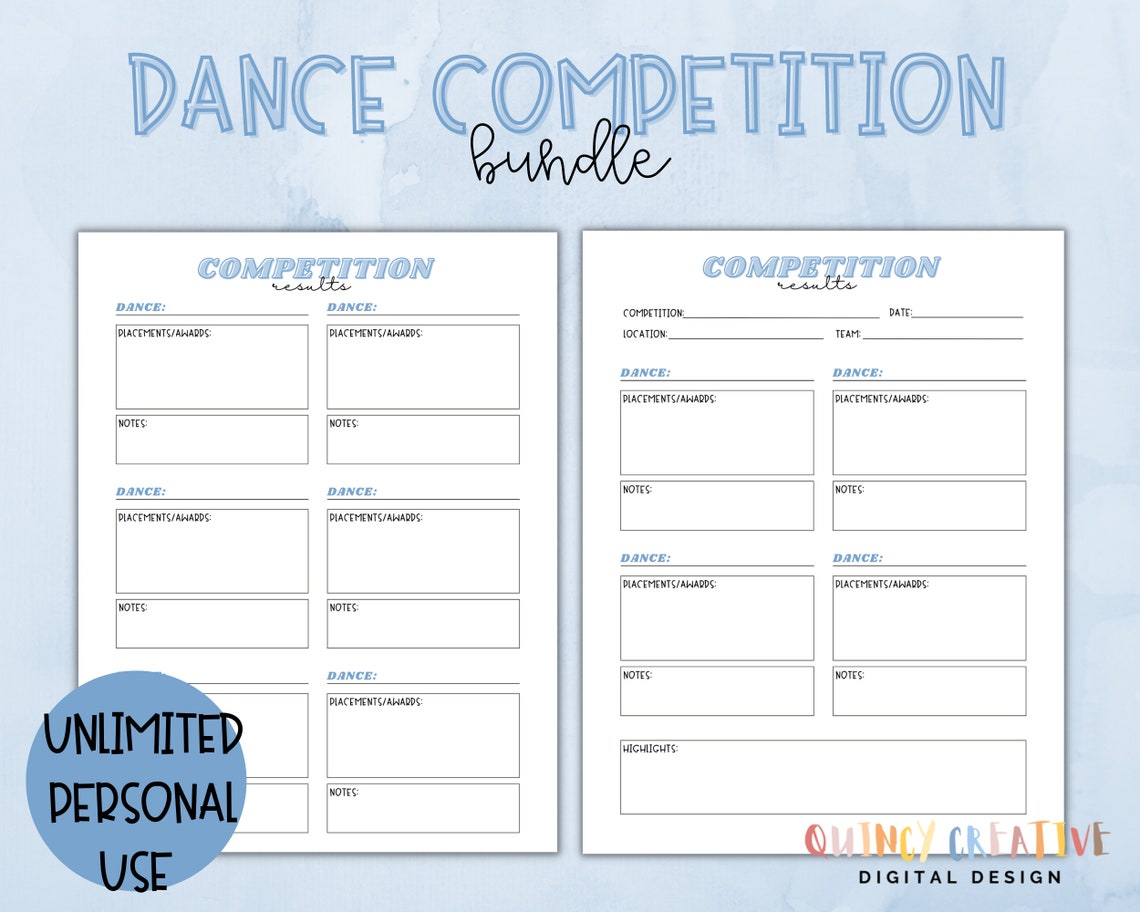 Blue Dance Competition Bundle/ Dance Performance Checklist/ Dance Team ...