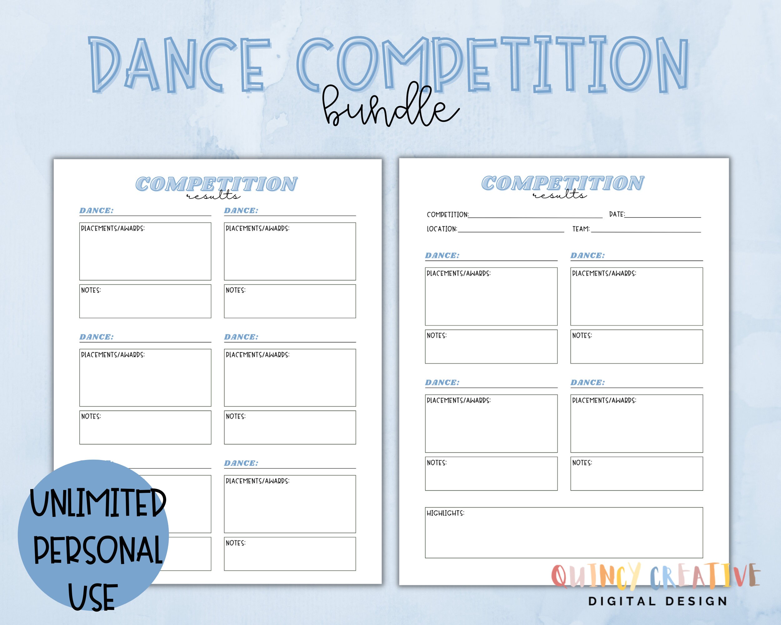 Blue Dance Competition Bundle/ Dance Performance Checklist/ Dance Team ...