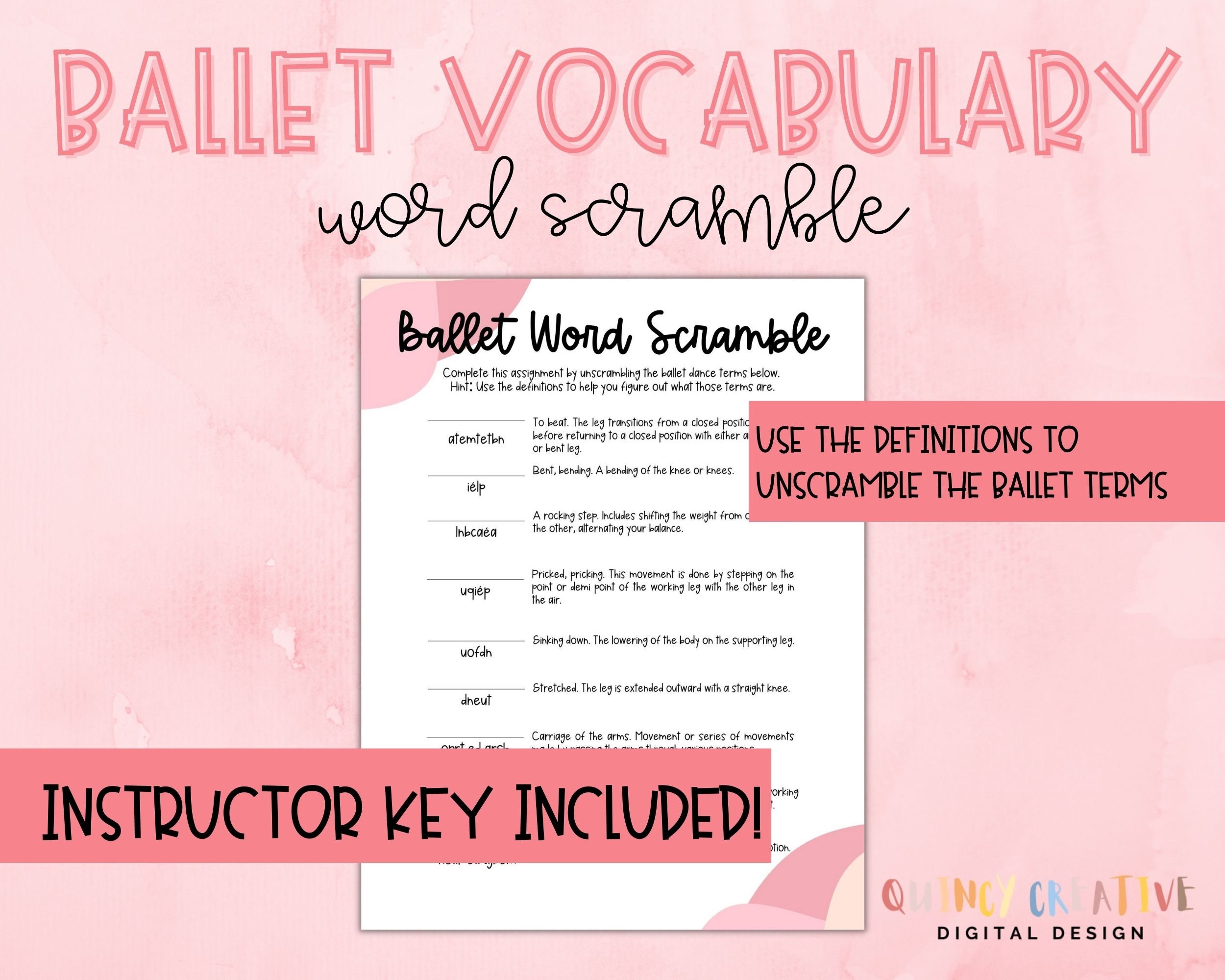 Ballet Terms Word Scramble / Dance Teacher Ballet Vocabulary Worksheet ...