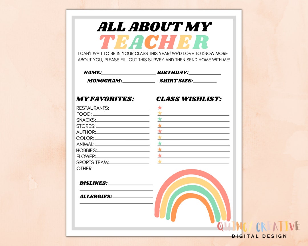 All About My Teacher Survey / Teacher Survey / Get to Know Your Teacher ...