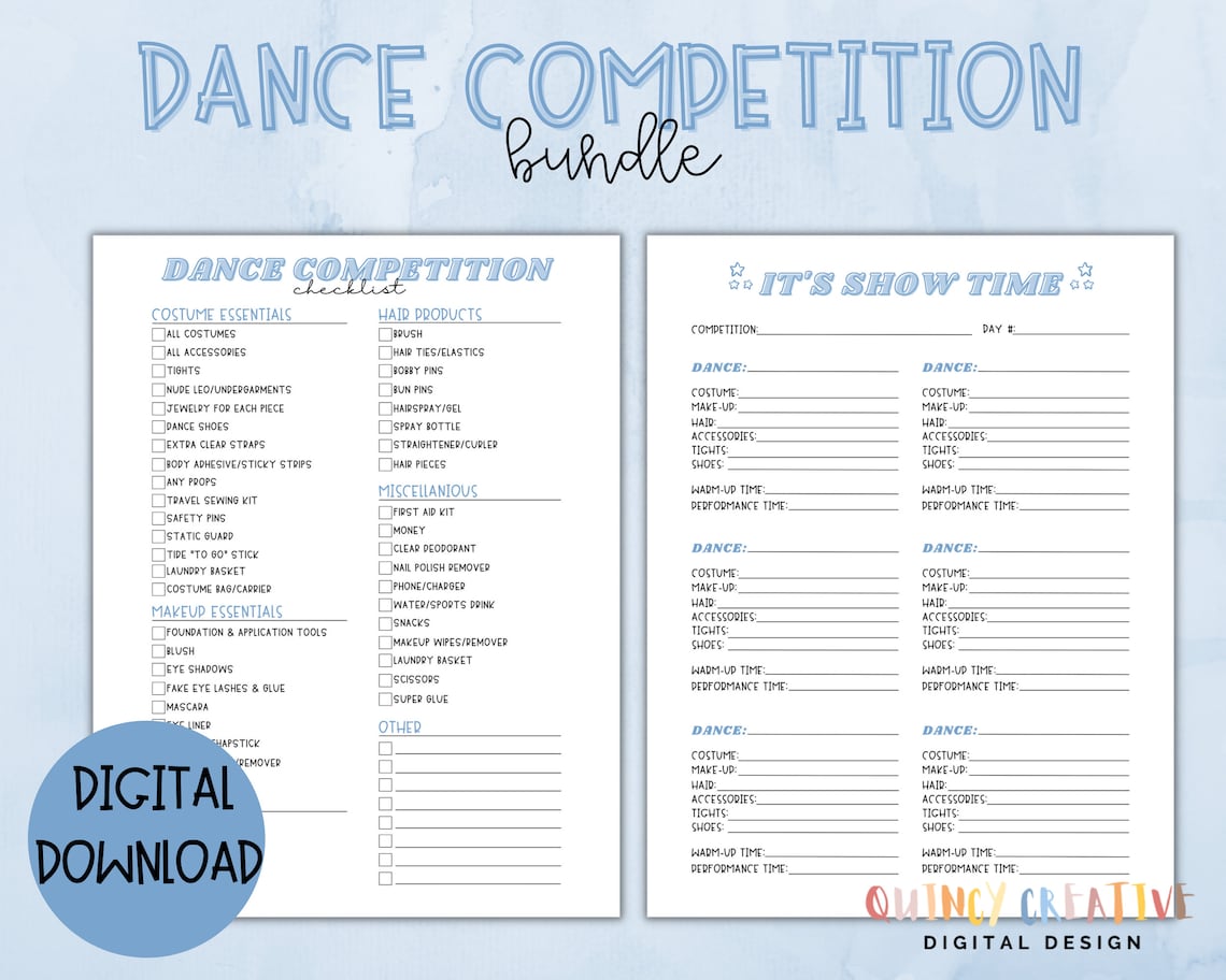 Blue Dance Competition Bundle/ Dance Performance Checklist/ Dance Team ...