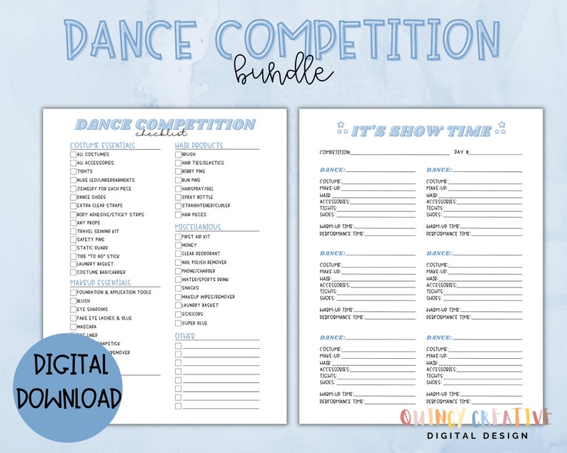 Blue Dance Competition Bundle/ Dance Performance Checklist/ Dance Team ...