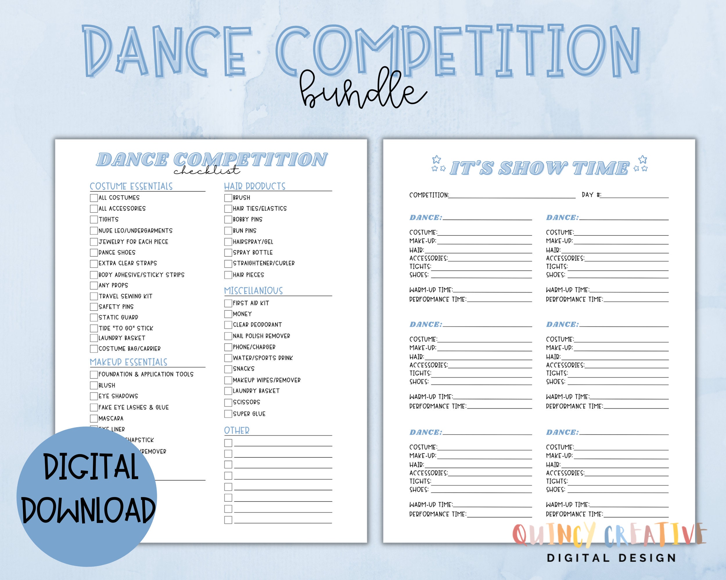 Blue Dance Competition Bundle/ Dance Performance Checklist/ Dance Team ...