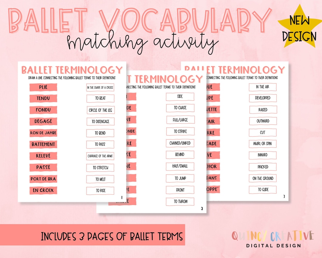Ballet Vocabulary Terms Activity / Pink Ballet Worksheet Printable - Etsy