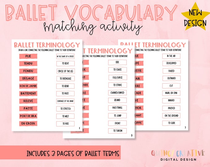 Ballet Vocabulary Terms Activity / Pink Ballet Worksheet Printable - Etsy