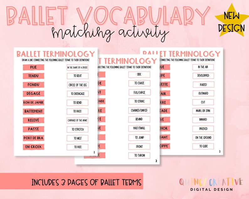 Ballet Vocabulary Terms Activity / Pink Ballet Worksheet Printable - Etsy