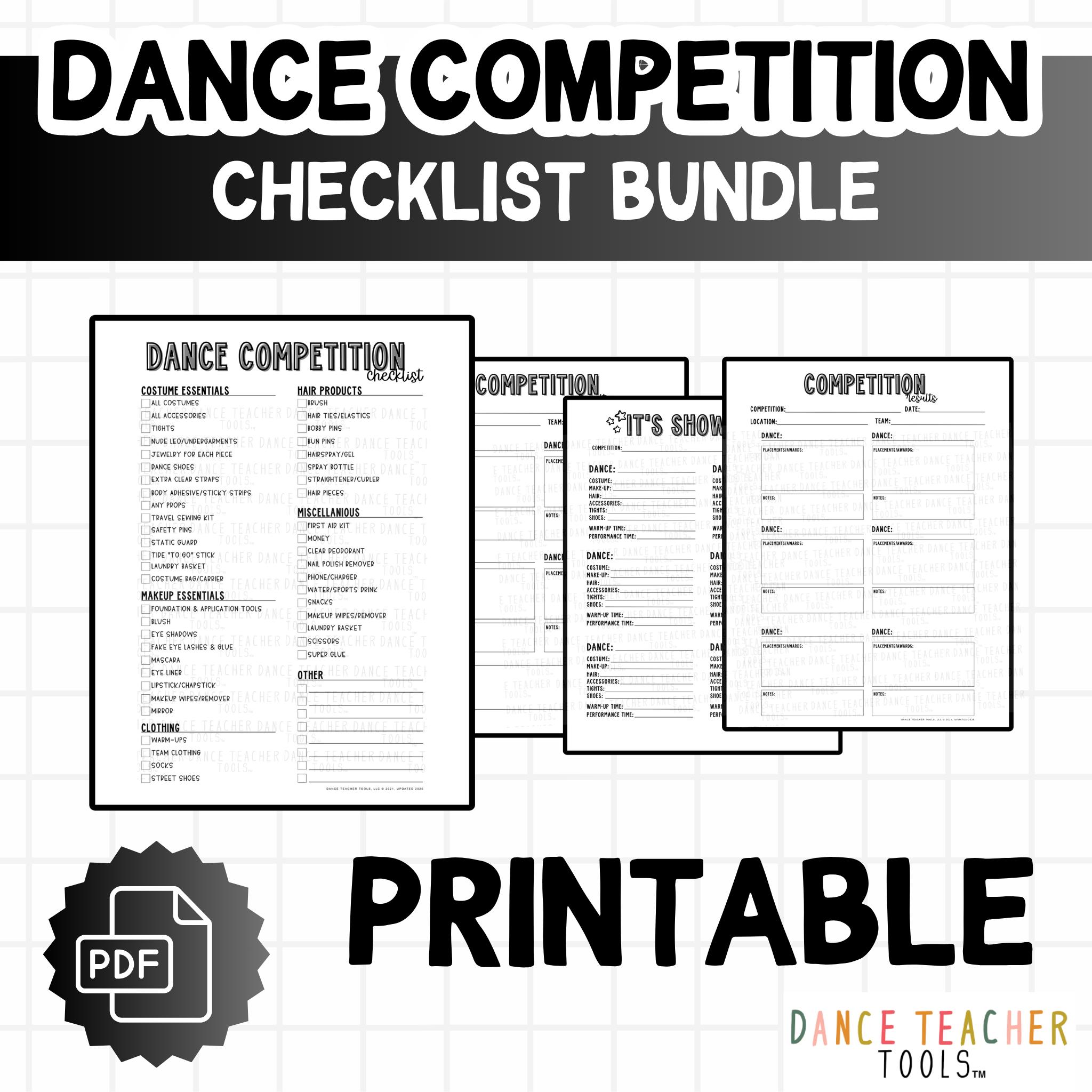 Dance Competition Checklist – Printable Bundle | 4-page PDF for Dancers ...