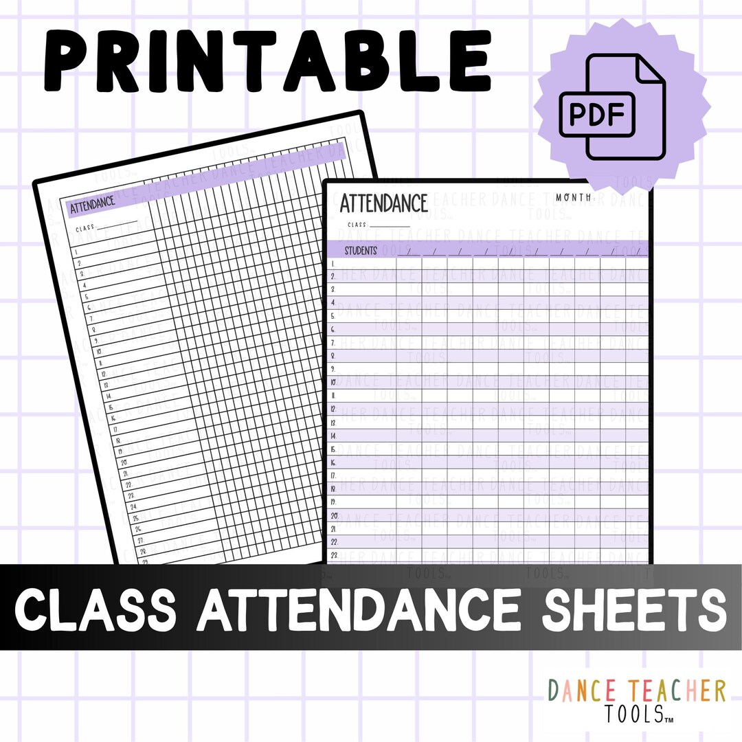 Printable Dance Class Attendance Sheets – Purple Design | 2-page PDF ...