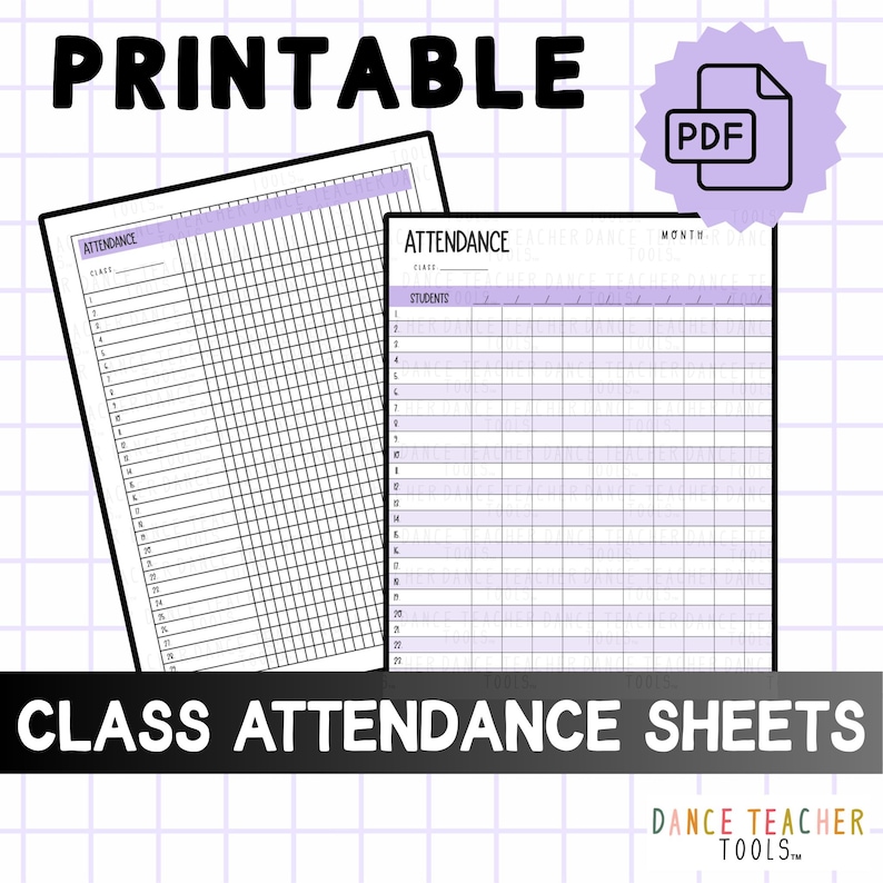 Printable Dance Class Attendance Sheets – Purple Design | 2-page PDF ...