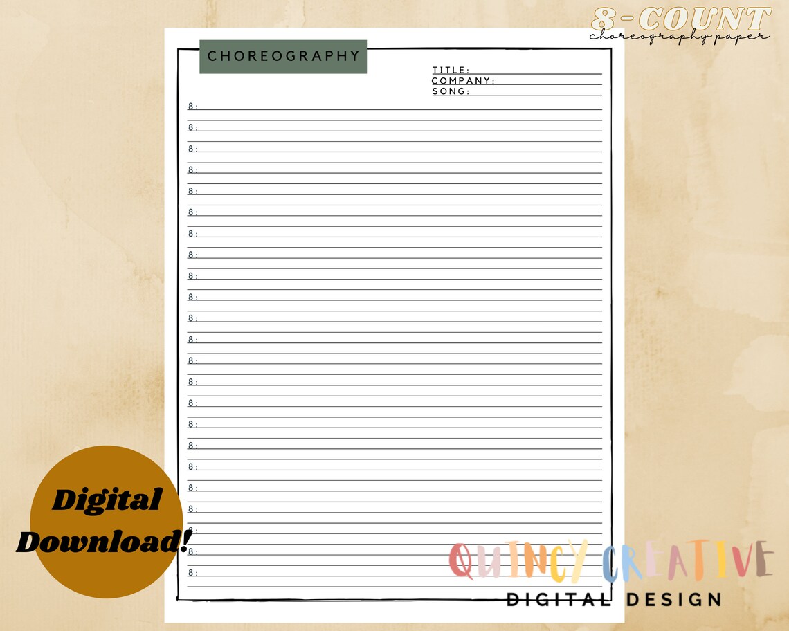 8-count Choreography Paper/ Dance Teacher & Choreographer Paper ...