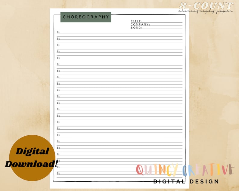 8-count Choreography Paper/ Dance Teacher & Choreographer Paper ...