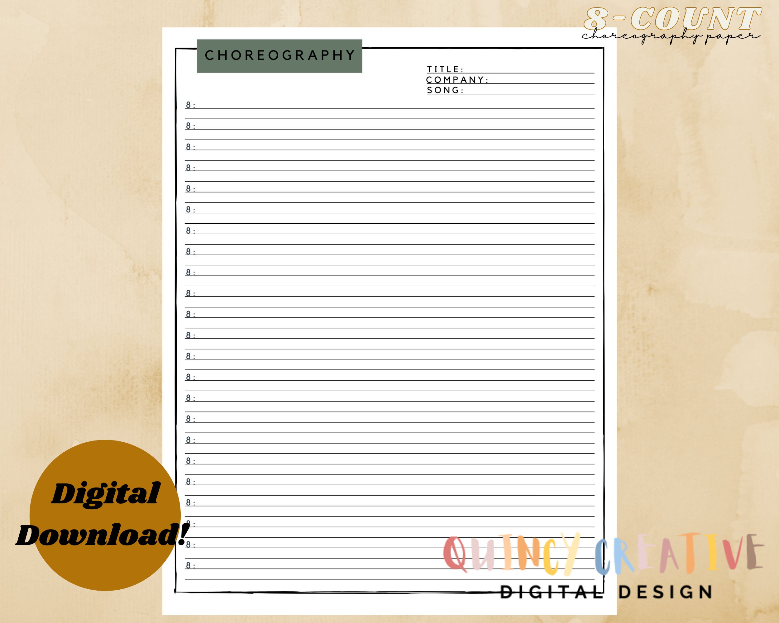 8-count Choreography Paper/ Dance Teacher & Choreographer Paper ...