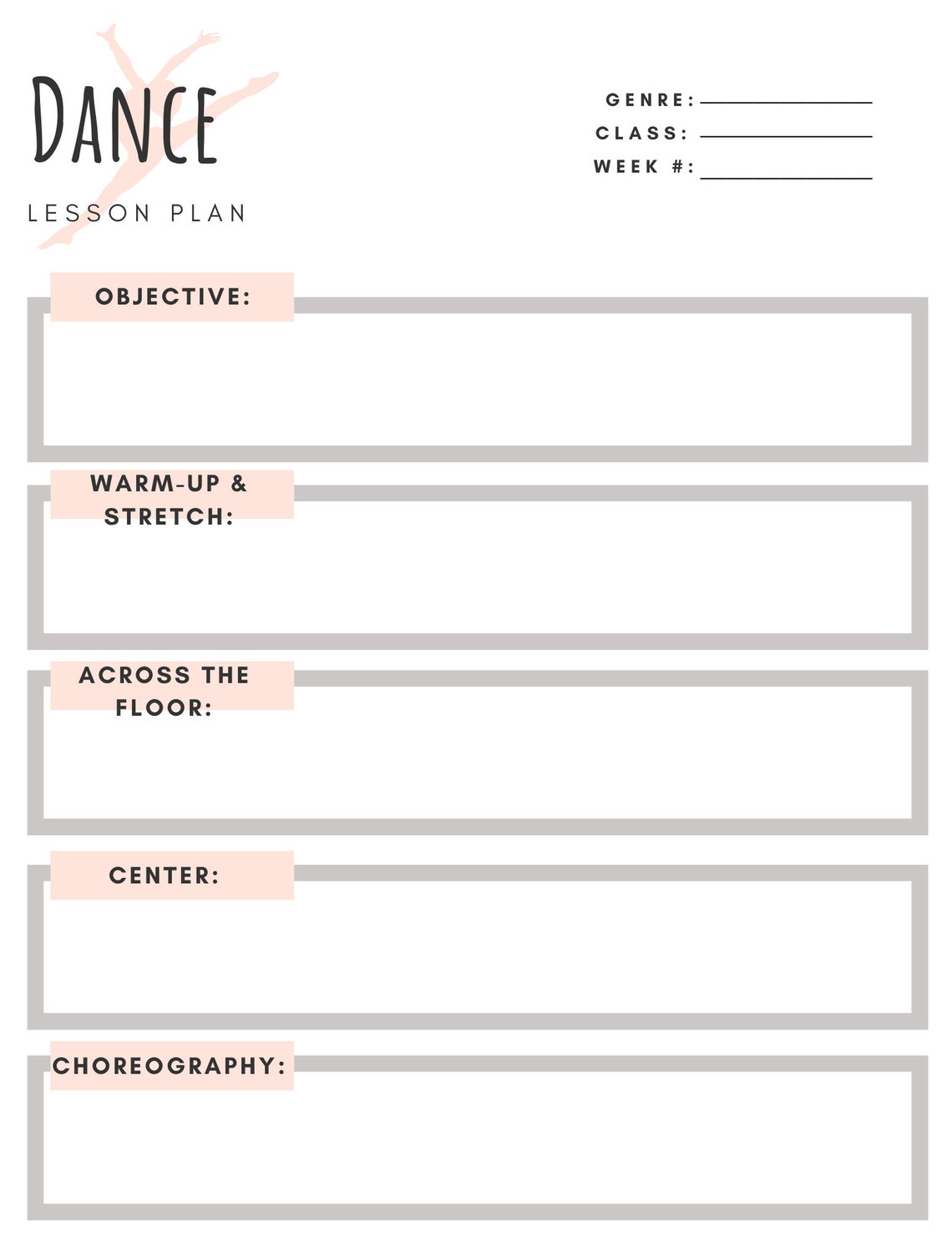 Dance Teacher Lesson Plan Color-coded - Etsy