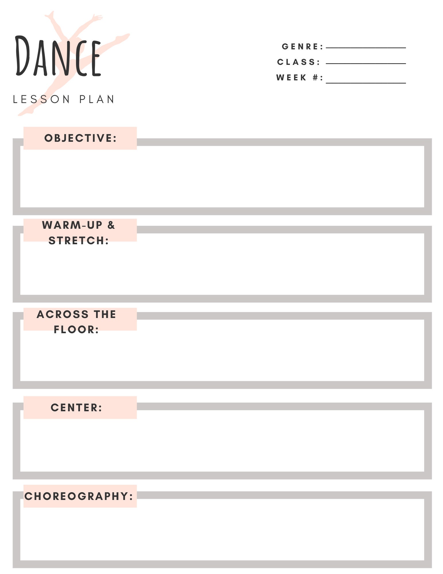 Dance Teacher Lesson Plan Color-coded - Etsy