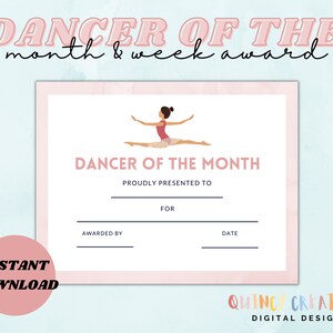 Dancer of the Month & Week Awards/ Dance Class Certificates/ Dance ...