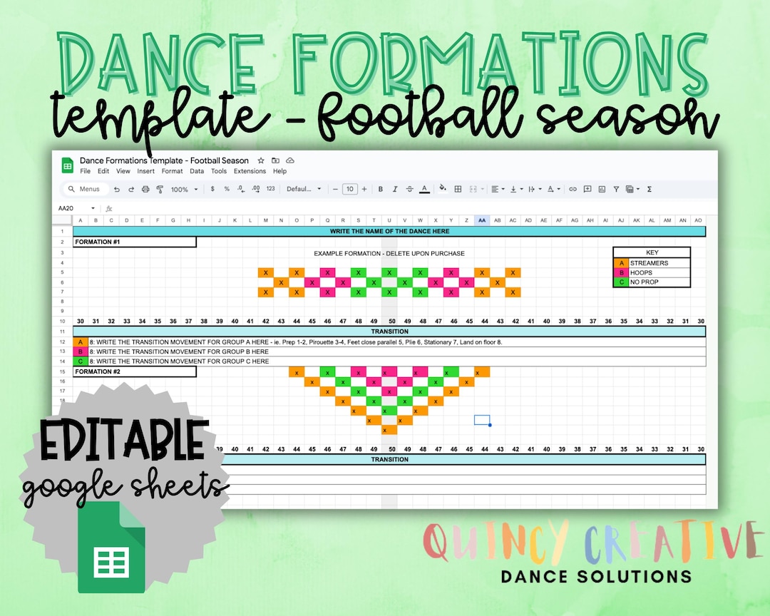 EDITABLE Dance Formation Template - Football Season | Editable Google ...
