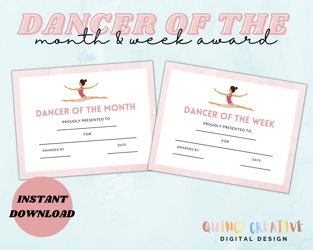 Dancer of the Month & Week Awards/ Dance Class Certificates/ Dance ...