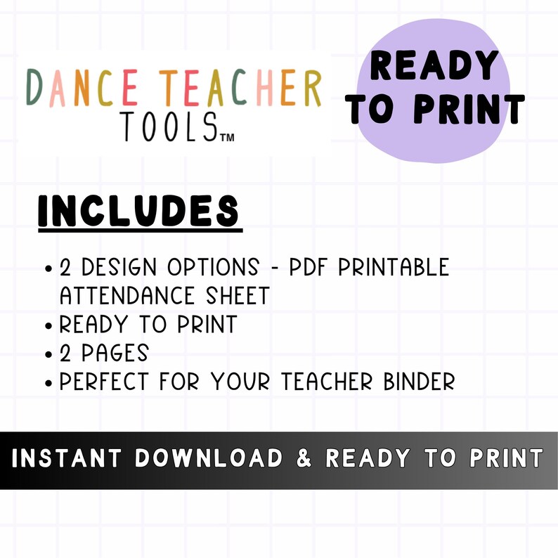 Printable Dance Class Attendance Sheets – Purple Design | 2-page PDF ...