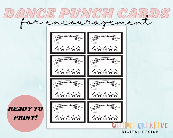 Dance Class Punch Cards Printable Tuition Expression Dance Studio