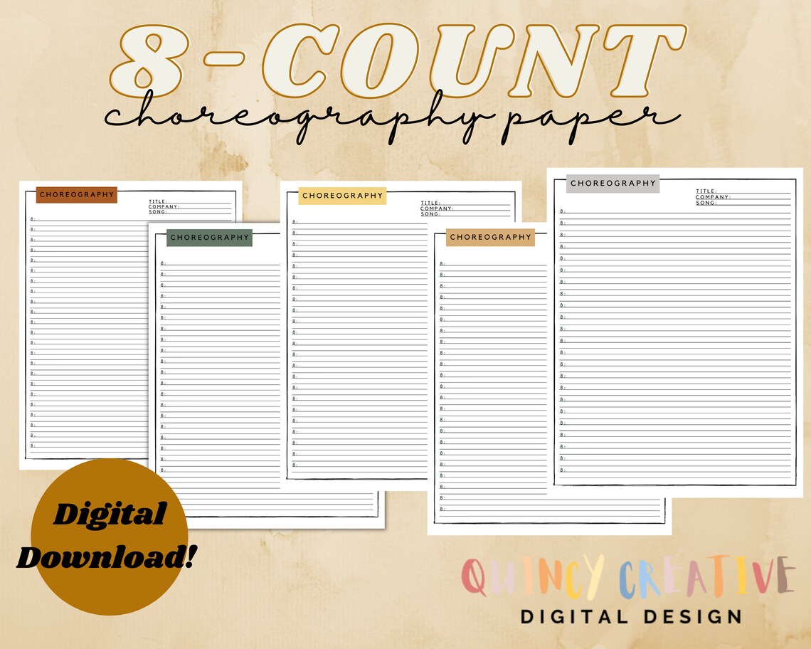 8-count Choreography Paper/ Dance Teacher & Choreographer Paper ...
