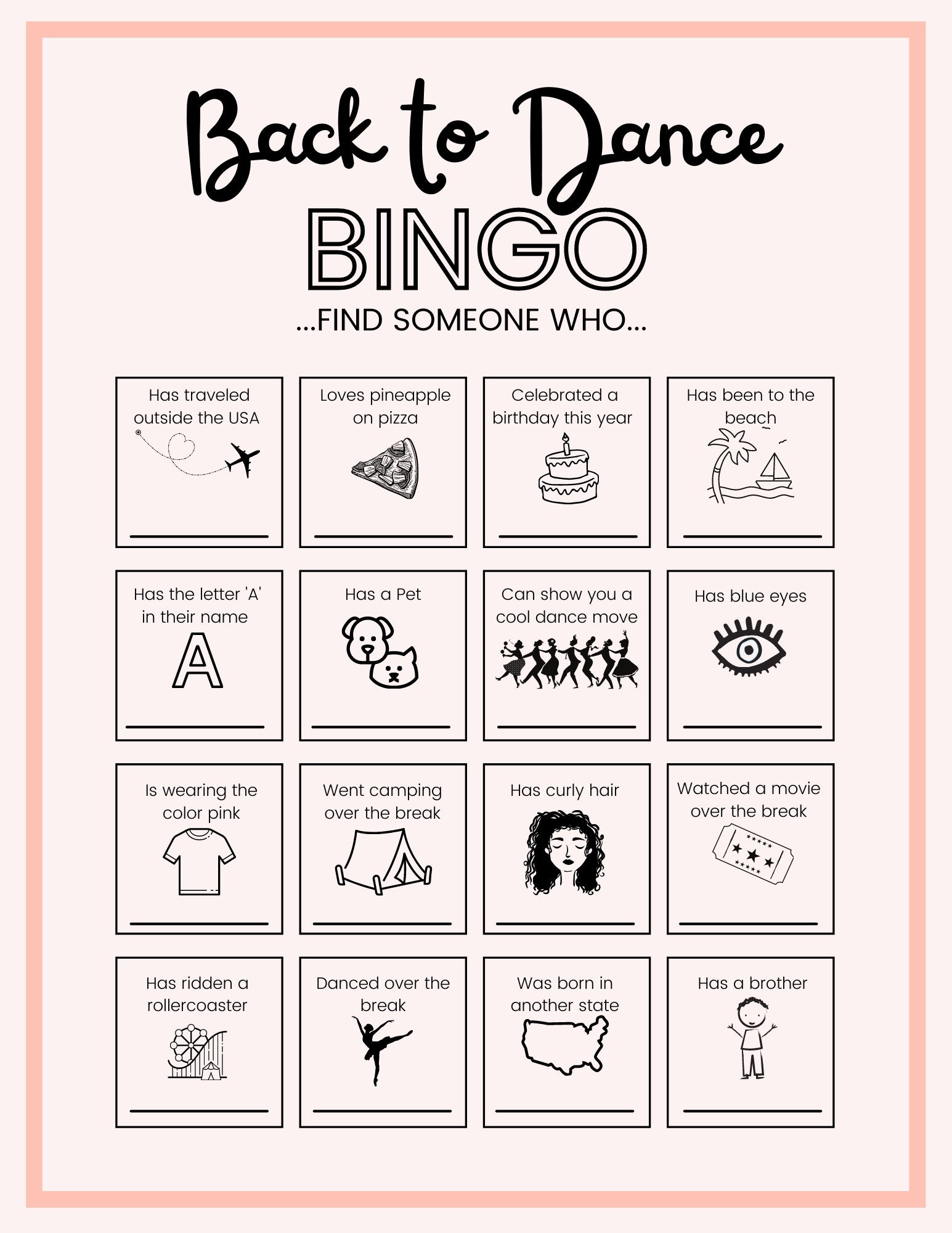 BACK TO DANCE Bingo! (find Someone Who Bingo) - Etsy