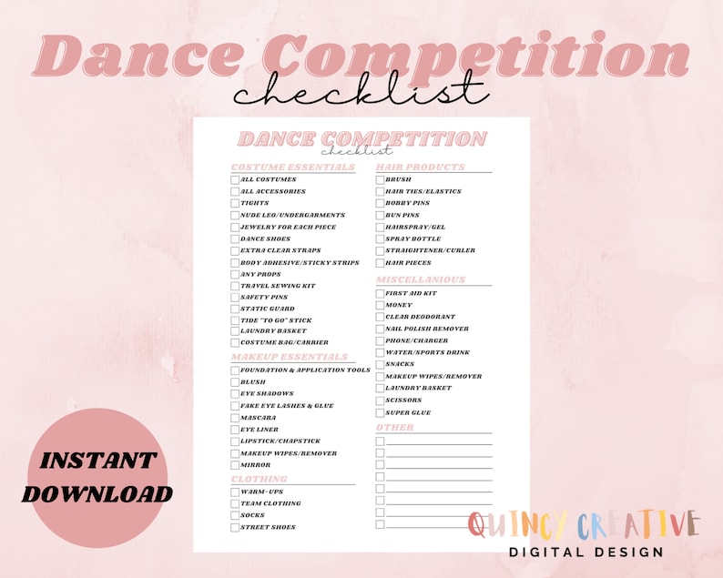 Dance Competition Checklist: Performance & Team Printable (PDF) - Etsy