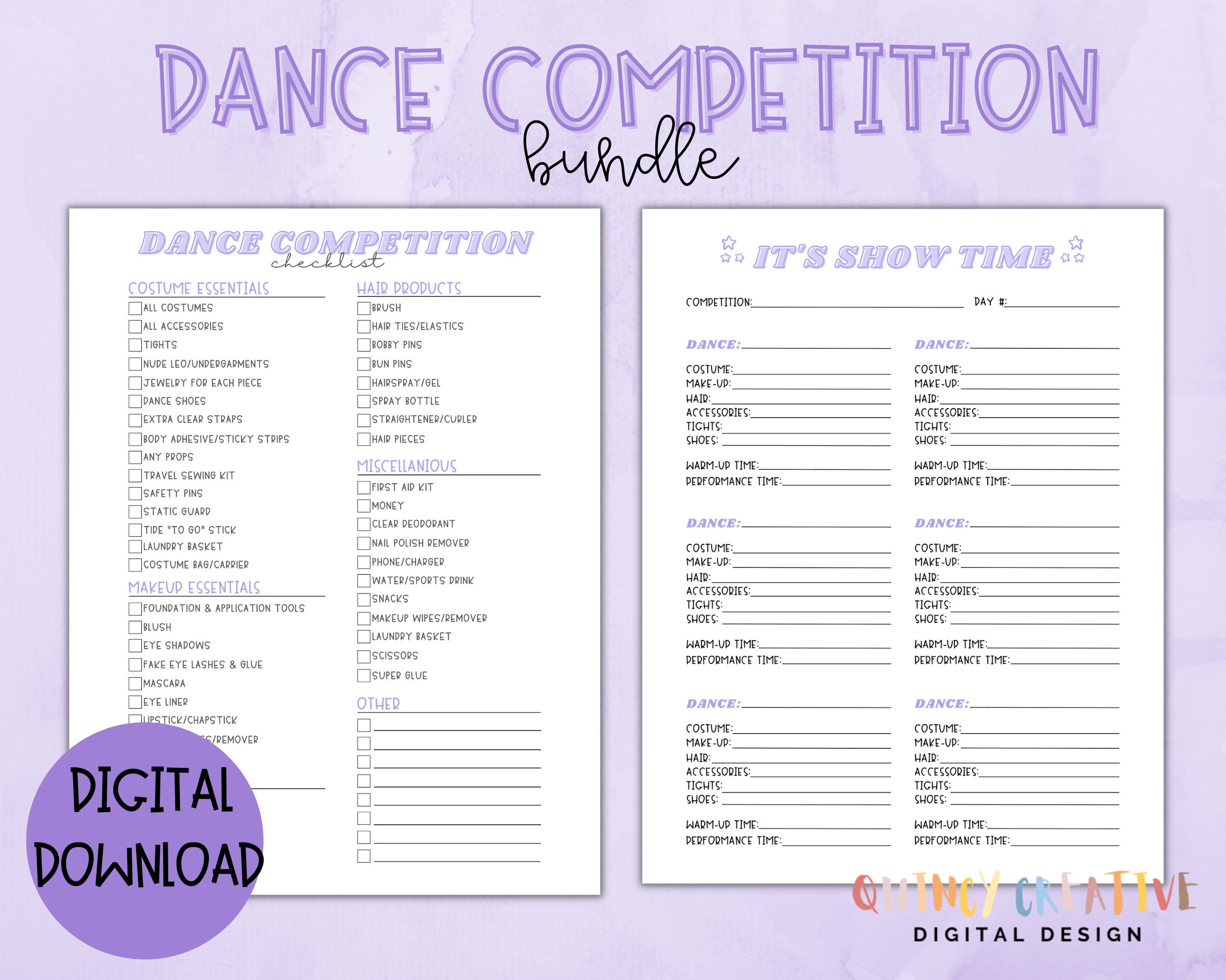 Dance Competition Checklist Bundle Purple/ Dance Performance - Etsy ...
