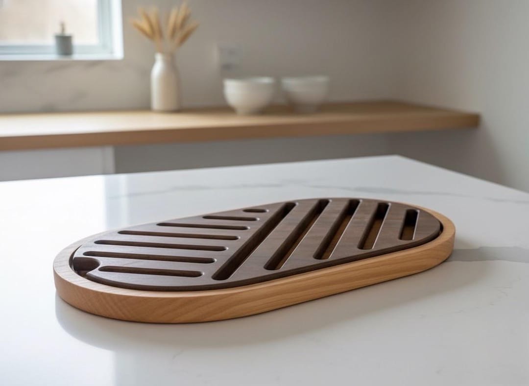 Walnut Bread Slicing Board With Crumb Catcher | Cherry Wood Cutting ...