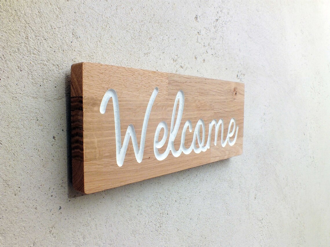 WELCOME Wood Sign, Wooden Sign With Engraved and Painted WELCOME, Wood ...