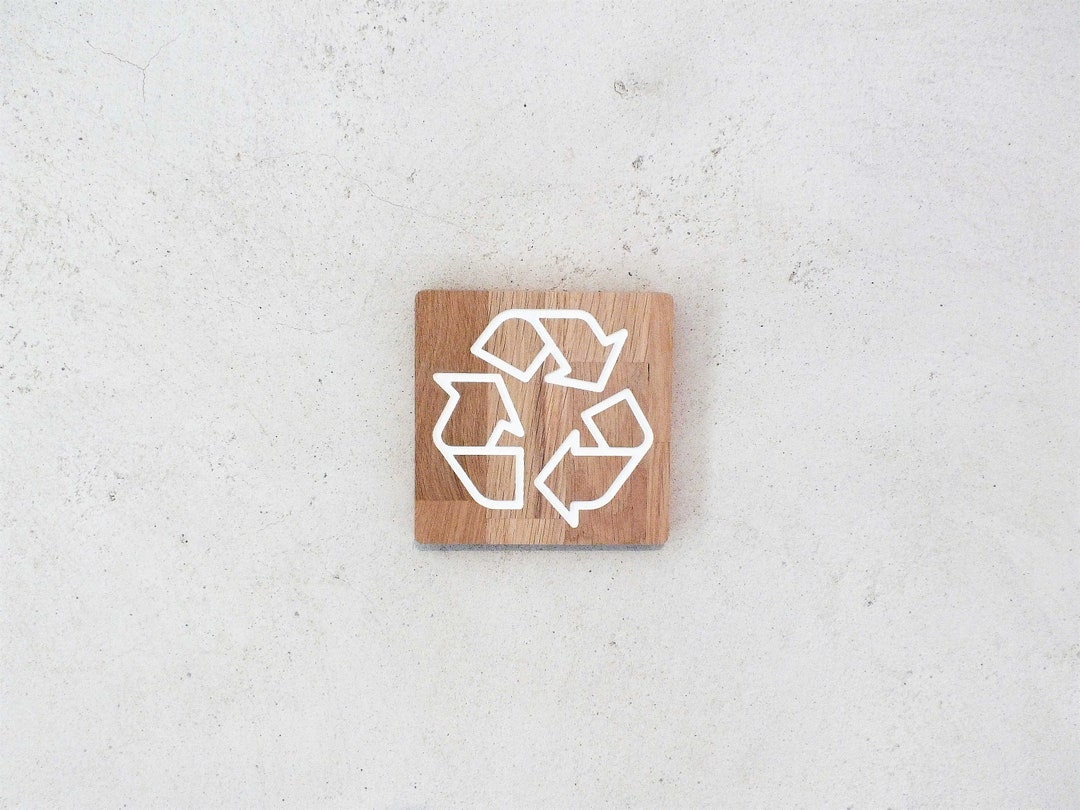 Wooden Sign With Recycling Pictogram. Sign for Sorting Bin. Modern Oak ...
