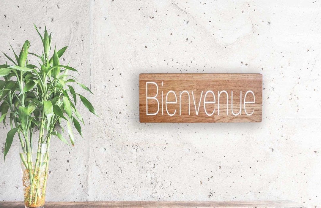 Wooden Welcome Sign With Engraved French Word "bienvenue", Church ...