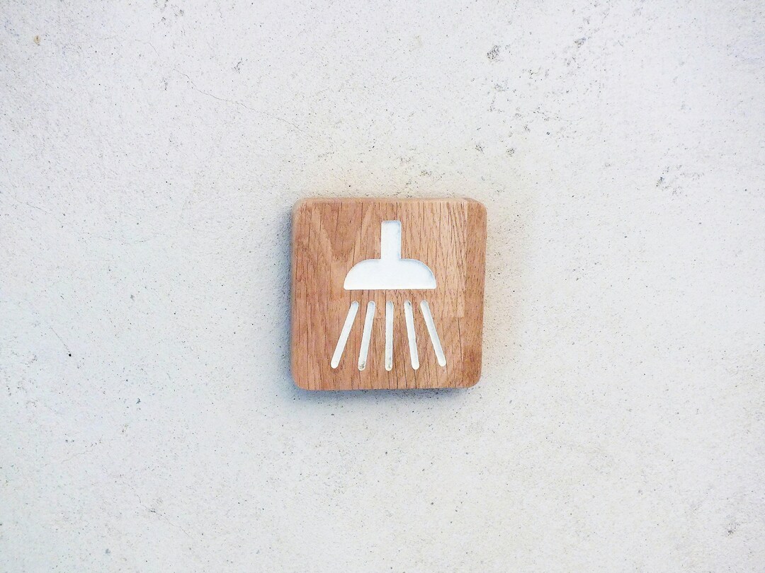 Cute Bathroom Sign With Shower Icon. Bathroom Door Plate. Wooden Door ...
