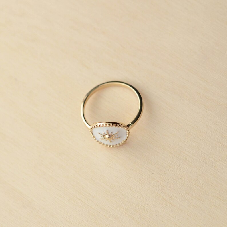White Enamel and Gold-plated Sun Ring - Soleil - Etsy