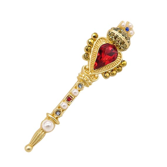 Royal Scepter Red Heart Pearl Elegant Vintage Brooch | Etsy