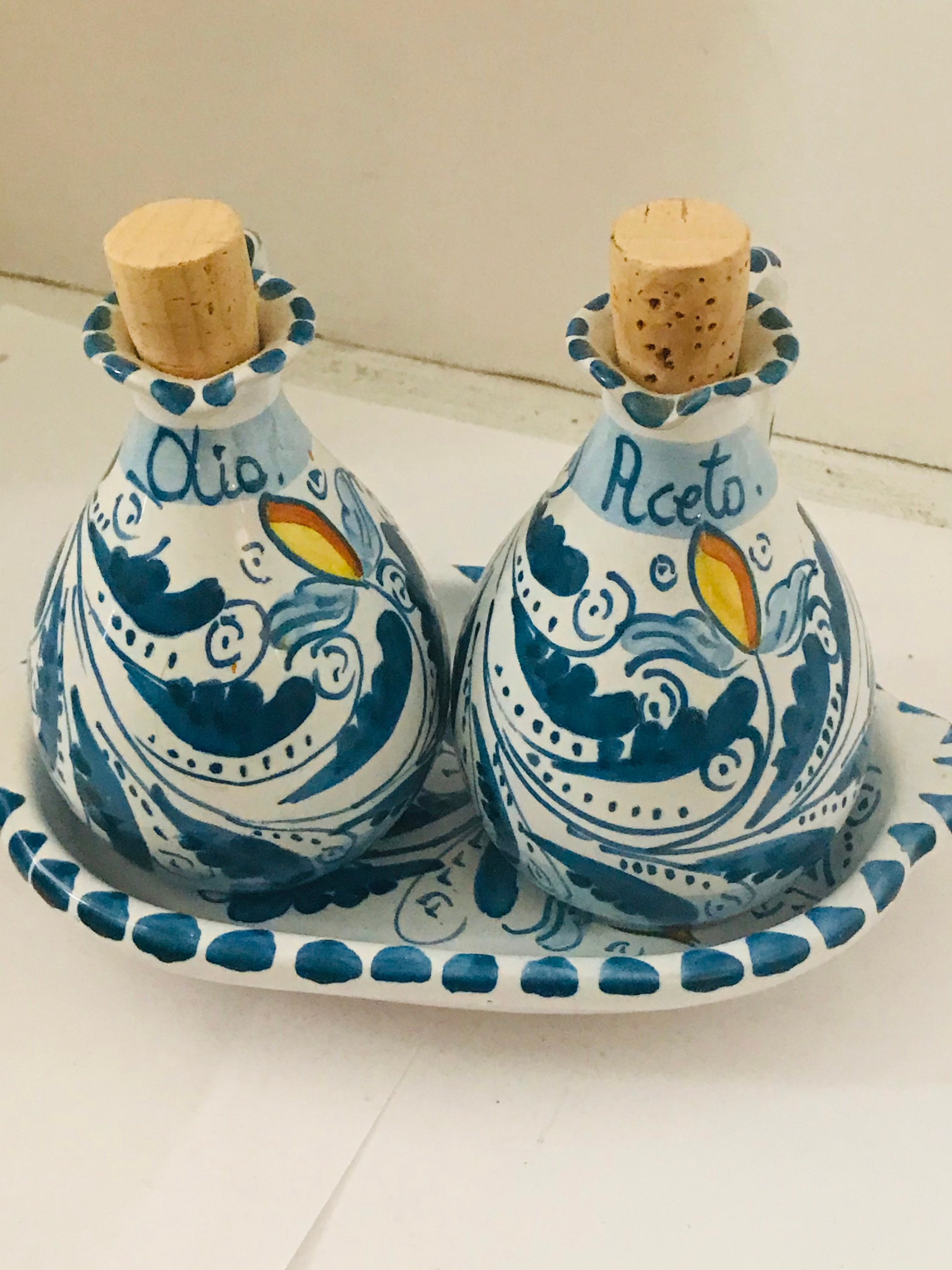 Vintage cruet set Chinoiserie blue and white olive oil and vinegar ...
