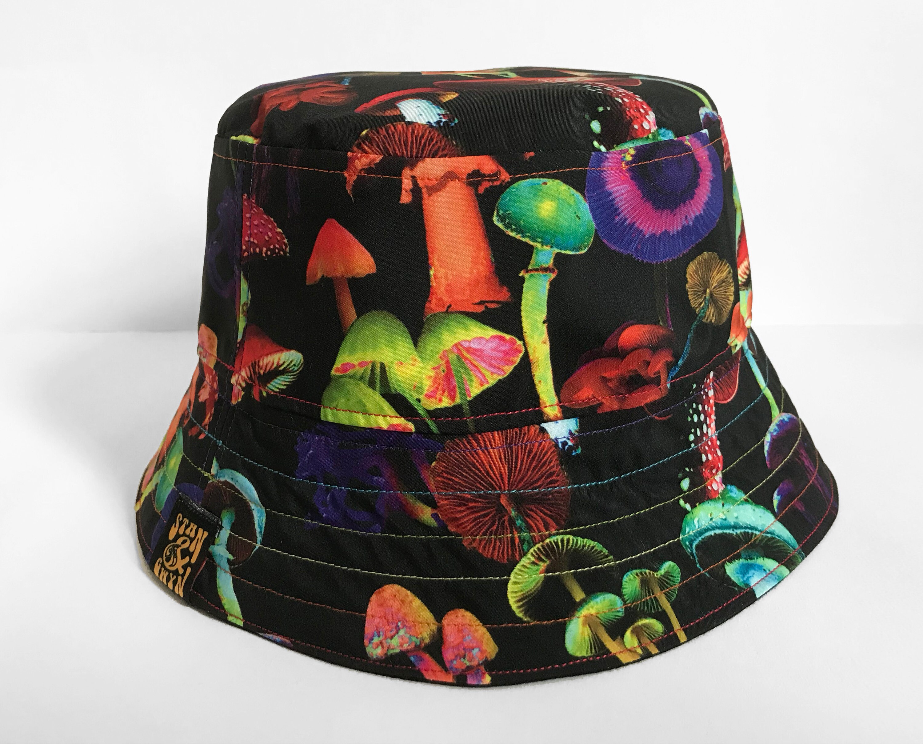 Neon Mushroom Hat, 90's Bucket Hat, Shroom Print Hat, Fisherman Hat ...