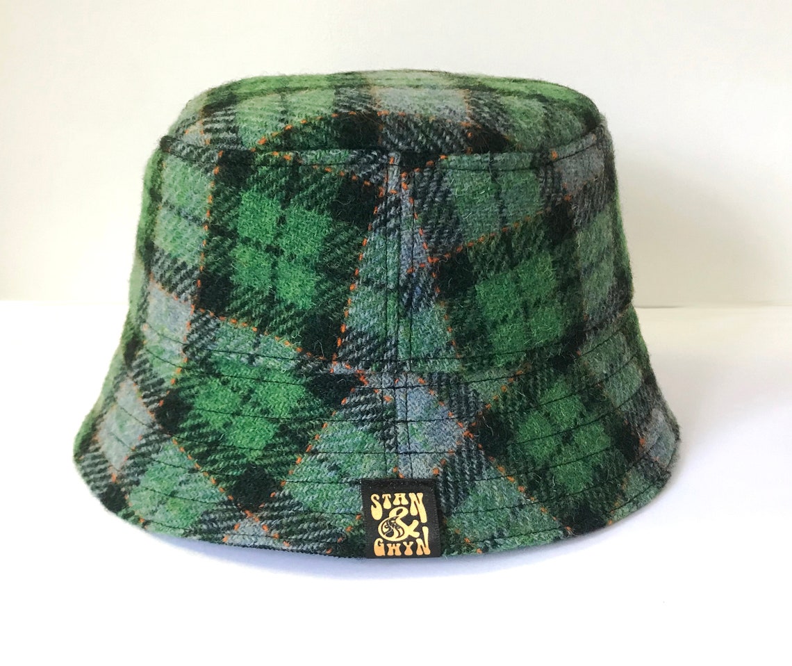Green Bucket Hat, Check Hat, Scottish Tweed Hats, Big Head Hats, Small ...