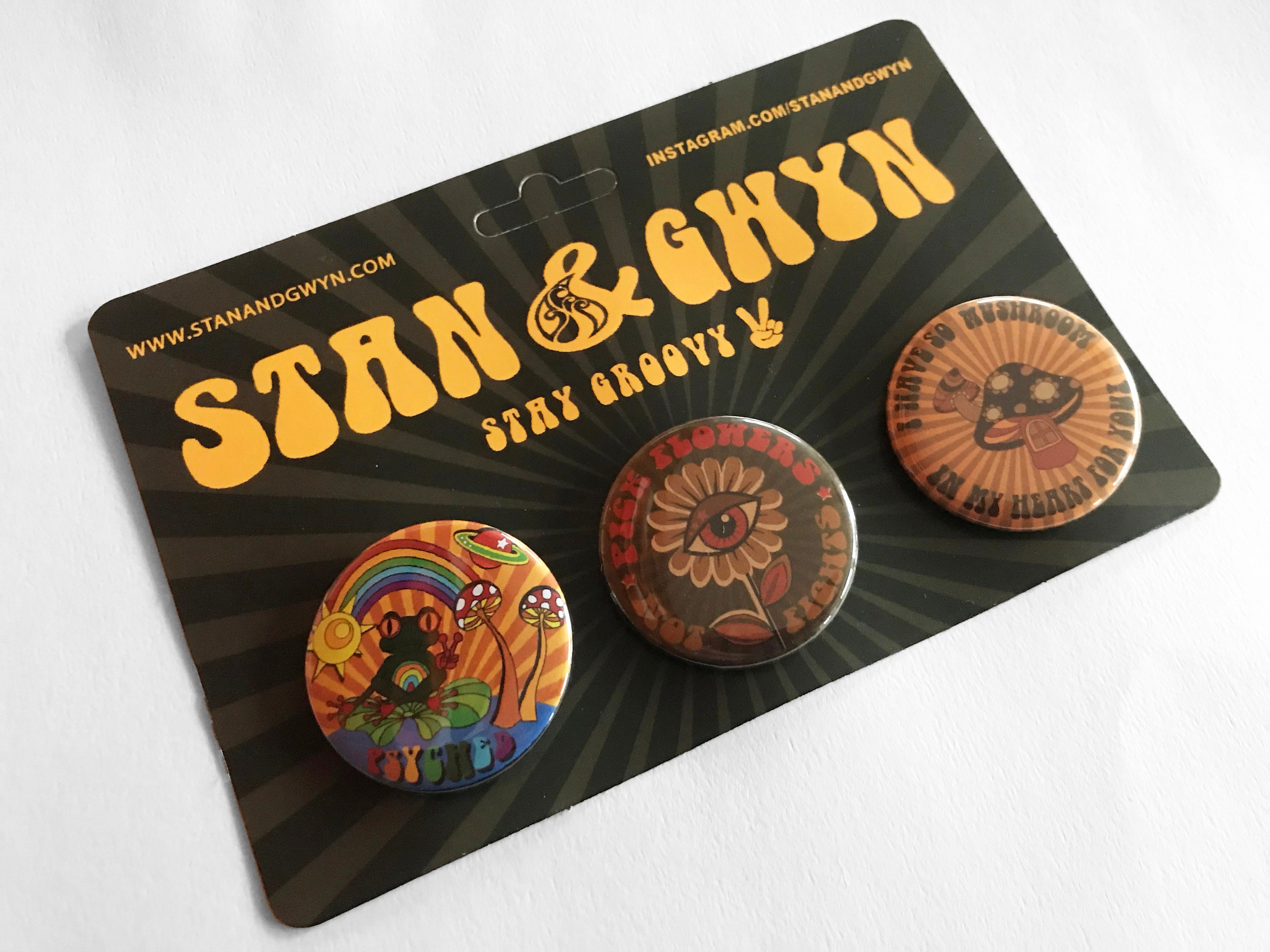 Groovy Pin Badges, Mushroom Badge, Psychedelic Retro Badges. - Etsy UK