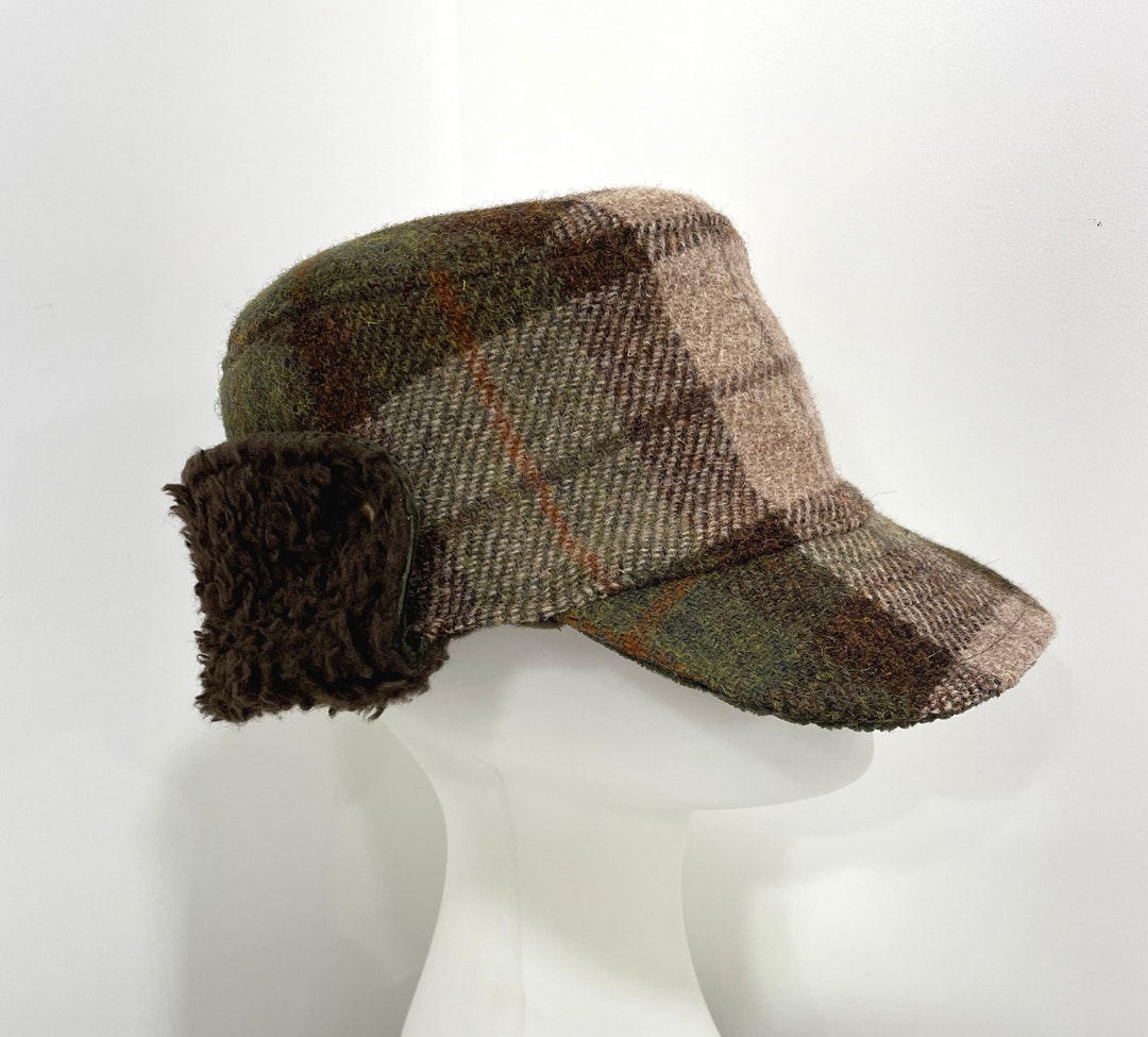 Mens Harris Tweed Trapper Hat: Fleece Lined Cap With Ear Flaps - Etsy