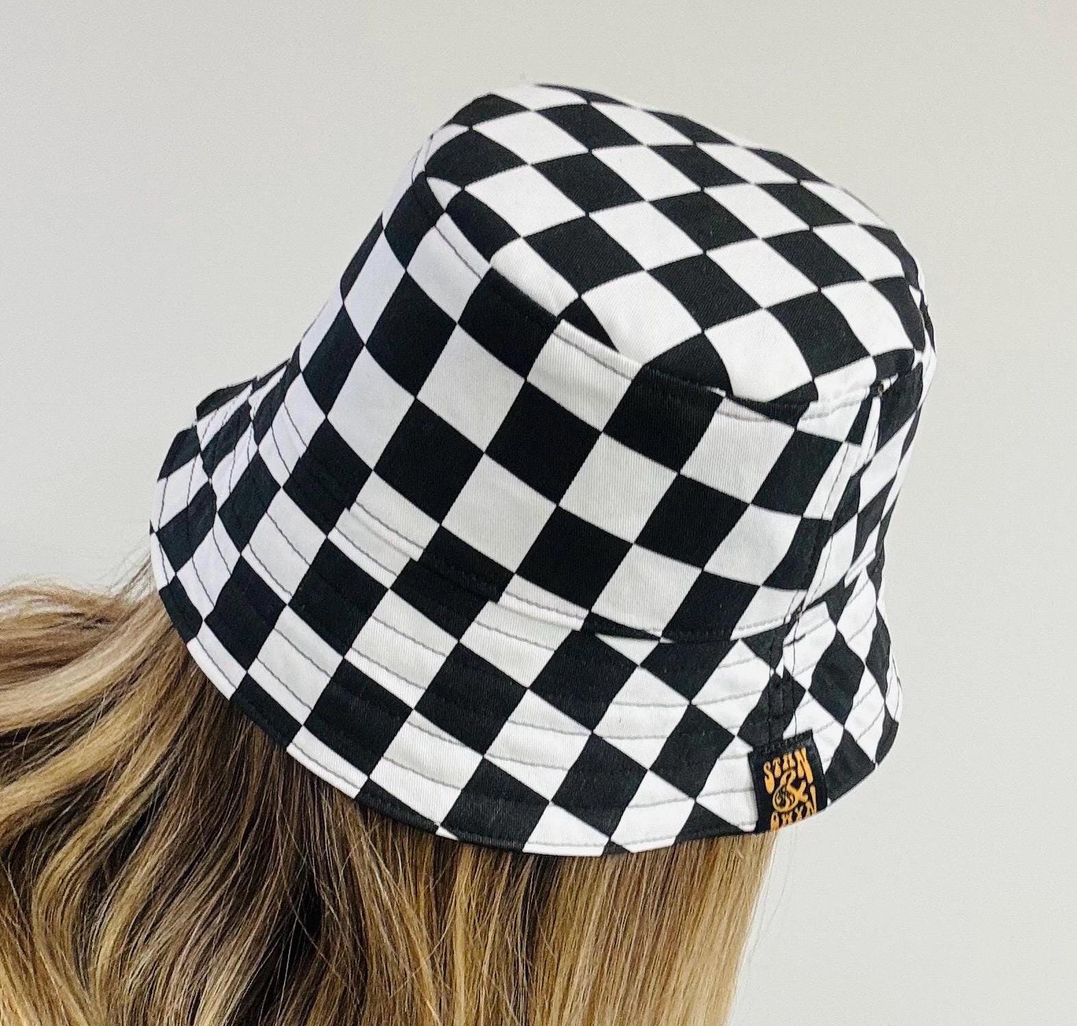 90's Bucket Hat, Two Tone, Monochrome Check, Black and White 90's Bucket Hat, Two Tone, Monochrome Check, Black and White