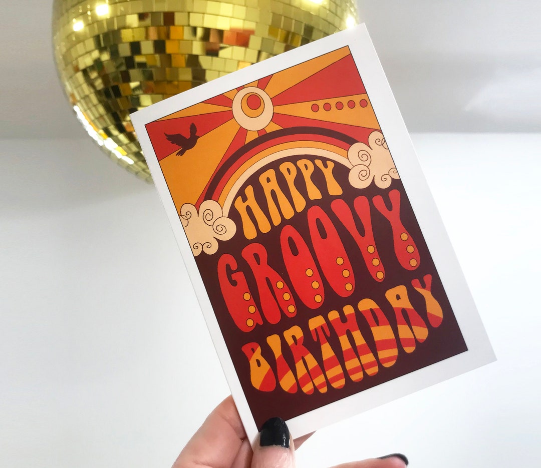 Happy Groovy Birthday Card, Retro Art, Funky Greeting Card, Vintage ...